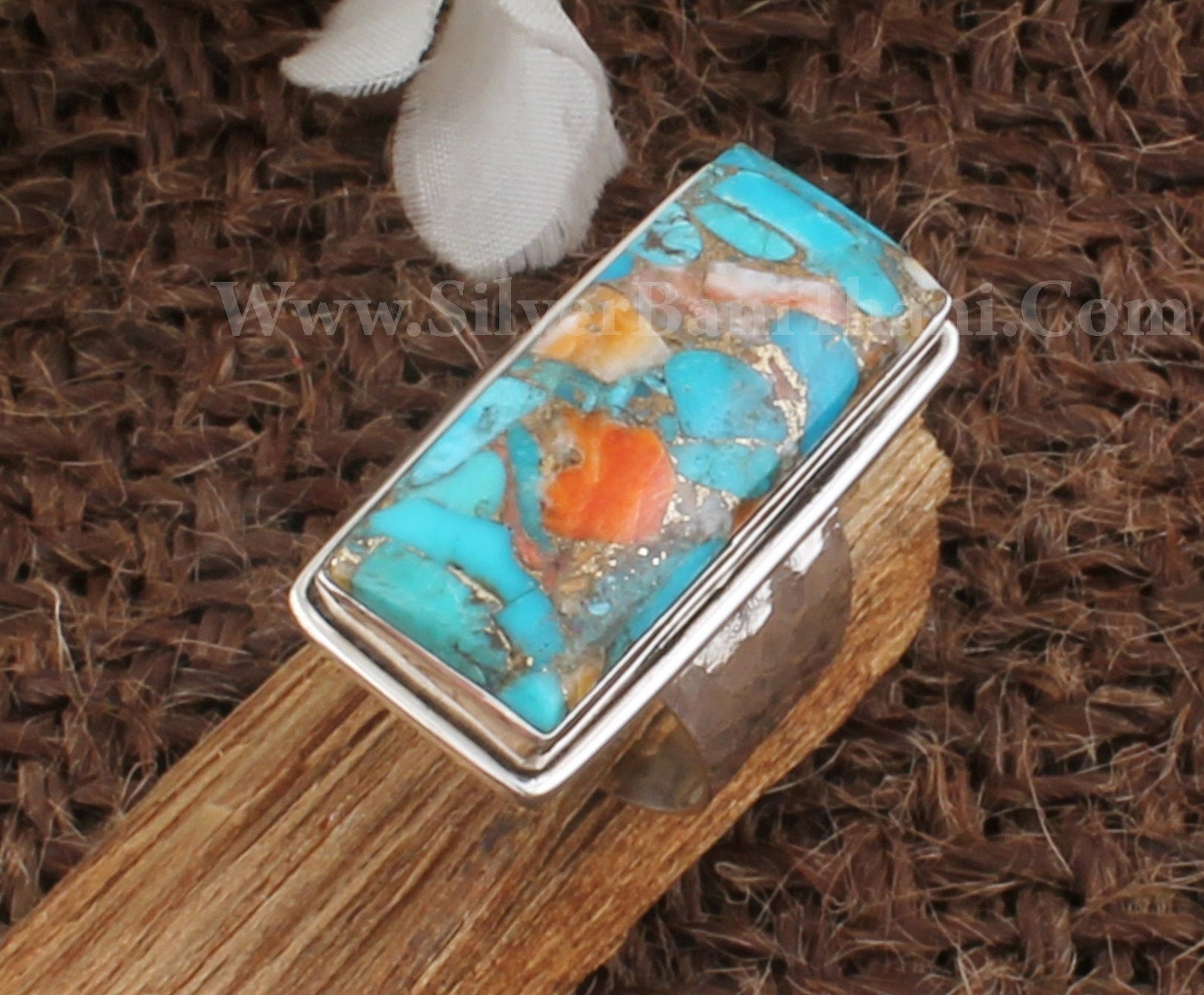 Oyster Copper Turquoise Rectangle Shape Gemstone Silver Ring - Etsy