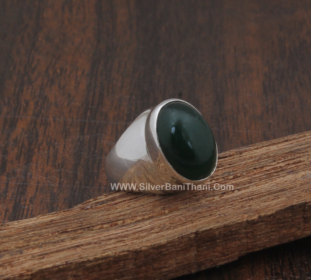 Green Jade 10X14 Solid Gemstone Silver Ring 925 Sterling - Etsy