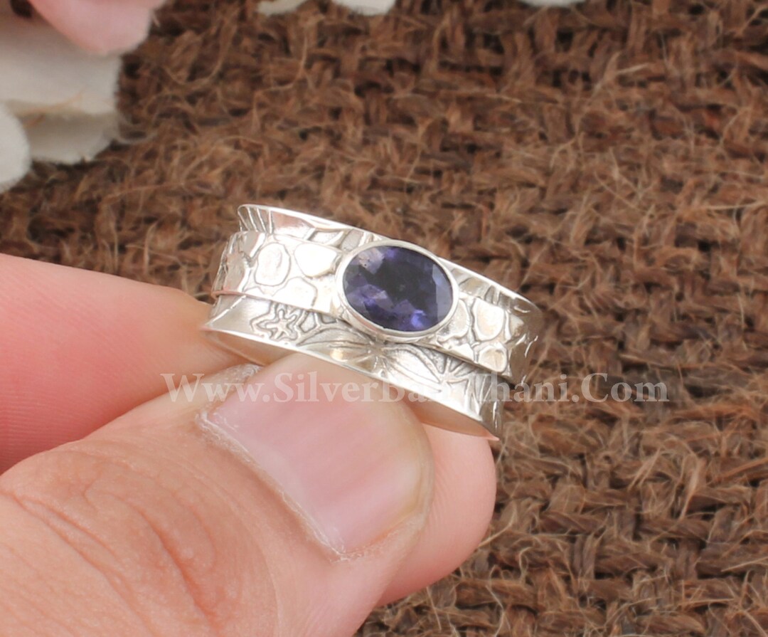 Iolite Silver Spinner Ring 925 Sterling Silver Faceted Cut Iolite ...