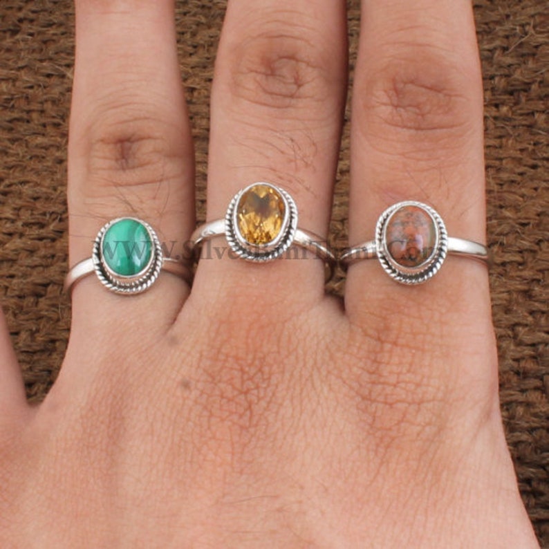 Three Stone Silver Ring Multi Stone Ring 925 Sterling Silver - Etsy