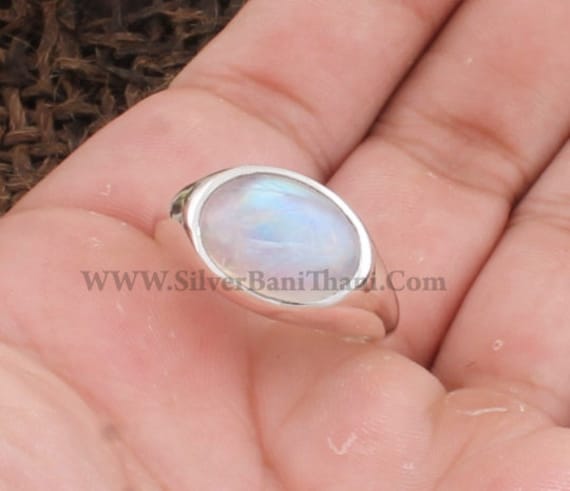 Natural Rainbow Moonstone Oval Shape Gemstone Silver Ring - Etsy