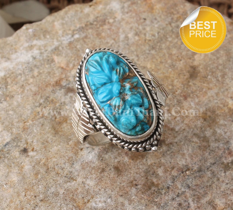Blue Copper Turquoise Oval Shape Stone Silver Ring 925 - Etsy