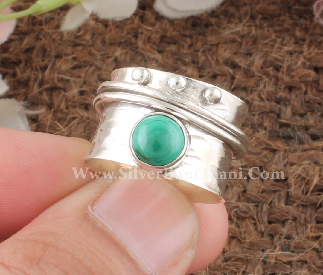 Malachite Gemstone Silver Spinner Ring 925 Sterling Silver Spin Ring ...