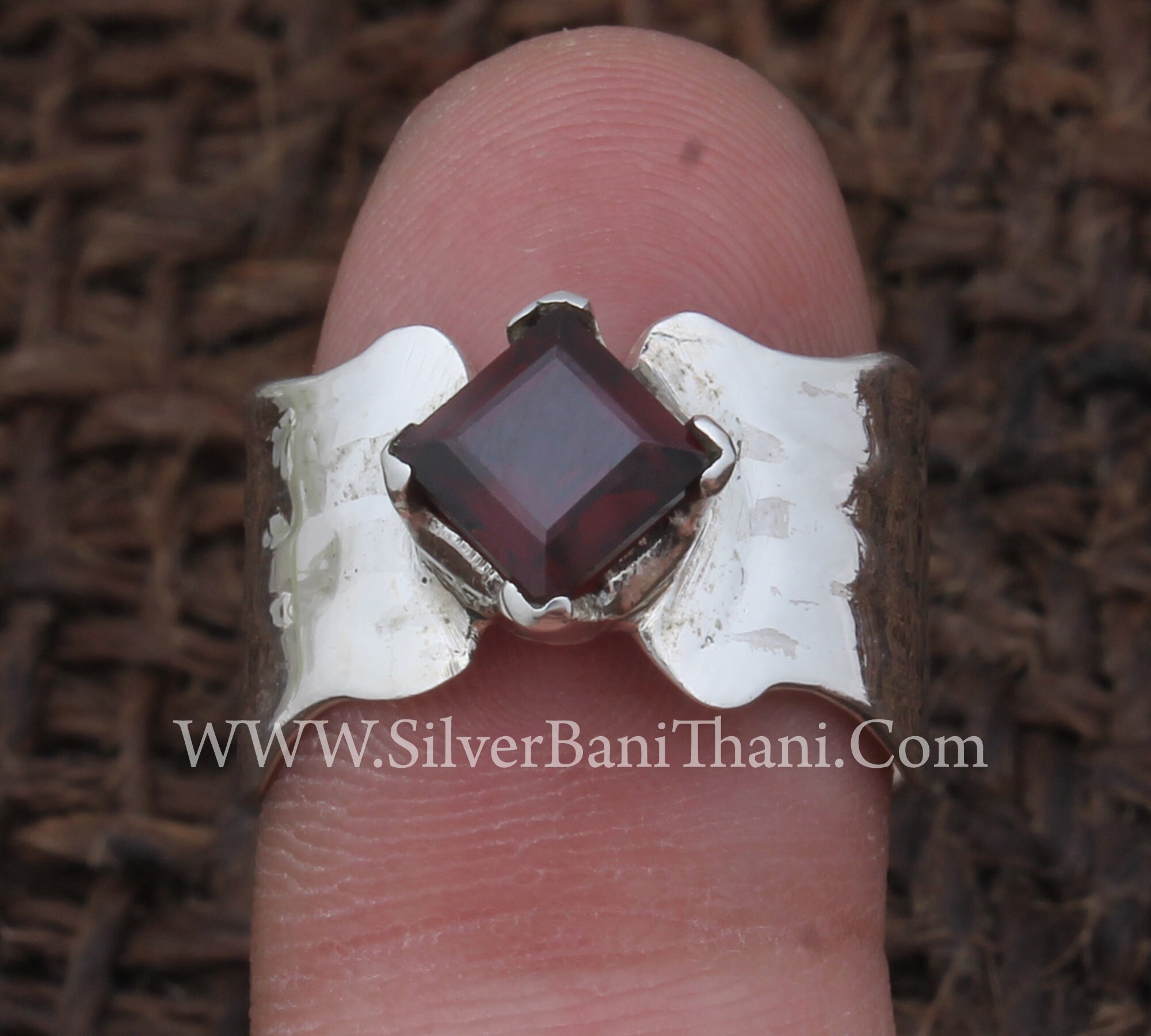 Red Garnet Squire Cut Solid 925 Sterling Silver Ring for Women - Etsy