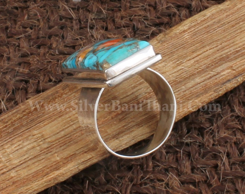 Oyster Copper Turquoise Rectangle Shape Gemstone Silver Ring - Etsy