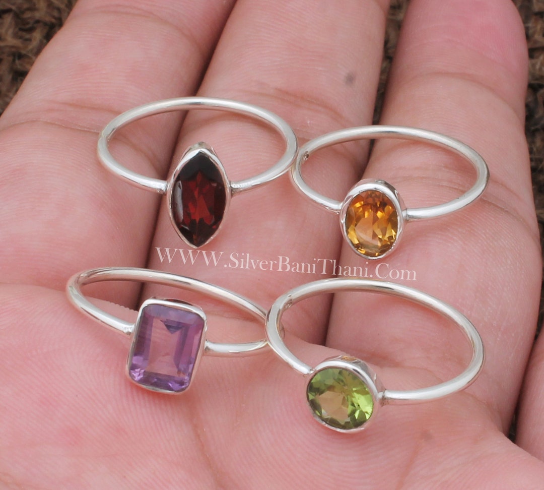 Natural Multi Faceted Cut Gemstone Ring 925 Sterling Silver - Etsy