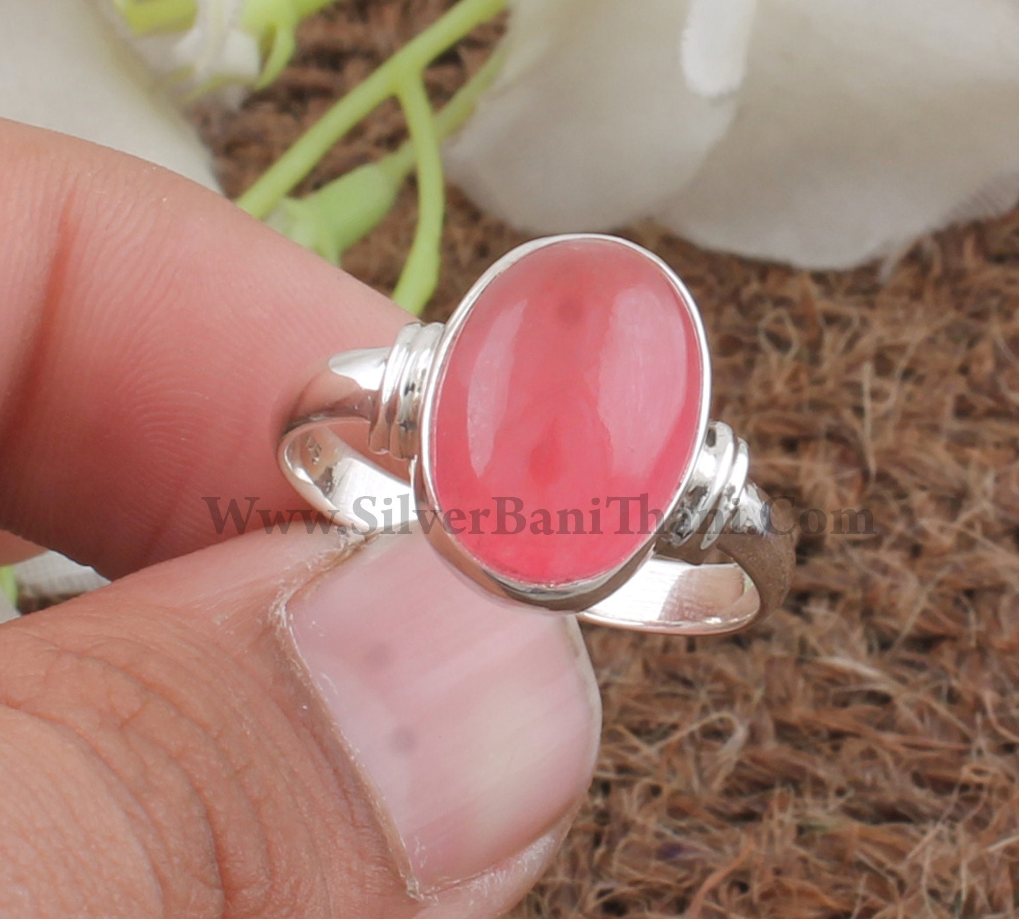 Pink Jade Oval Shape Gemstone Silver Ring 925 Sterling Solid | Etsy