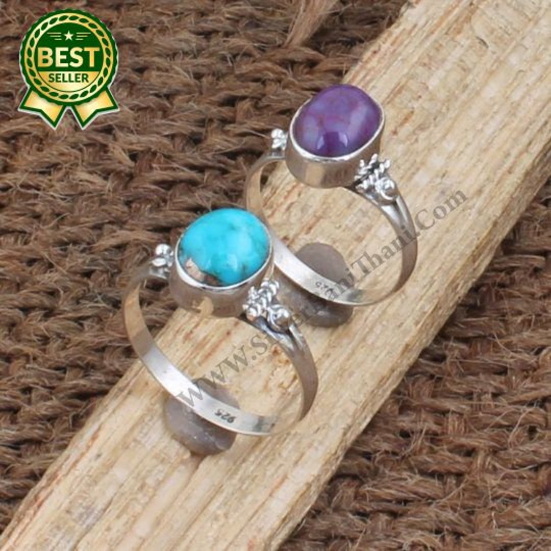 Boho Solid Silver Rings 925 Sterling Silver Rings Gemstone - Etsy