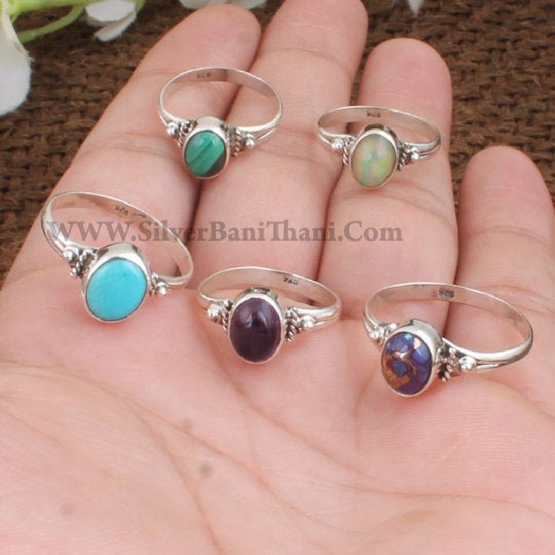 Boho Solid Silver Rings 925 Sterling Silver Rings Gemstone Ring Oval ...