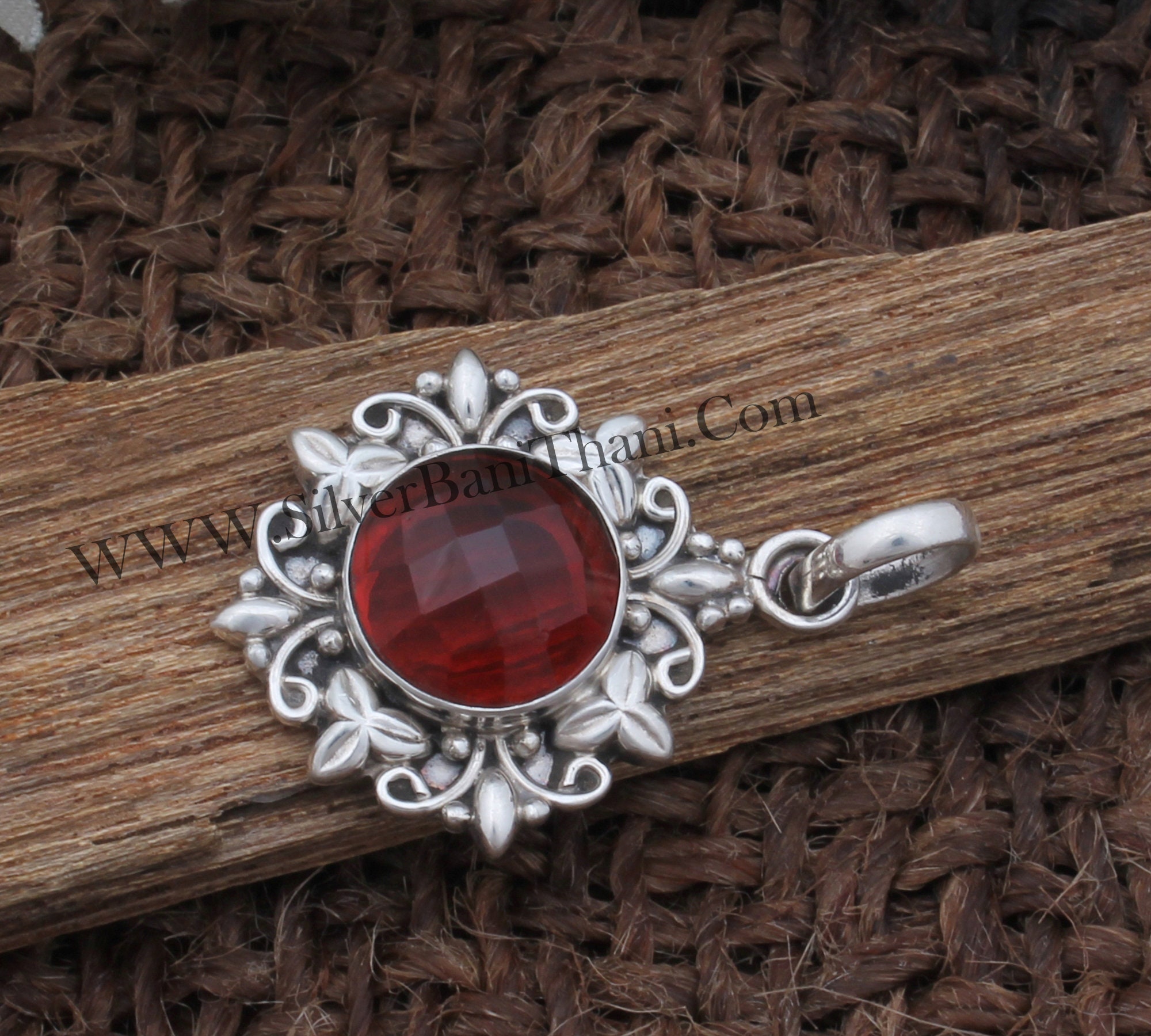 Red Garnet Quartz Gemstone Necklace Pendant 925 Sterling - Etsy