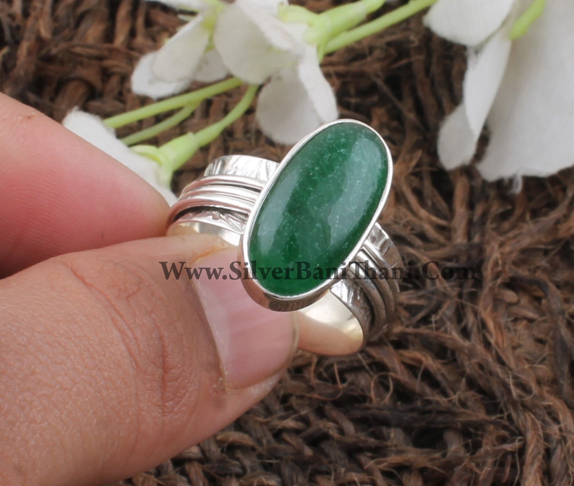 Natural Green Jade Spinner Ring 925 Sterling Silver Spin | Etsy