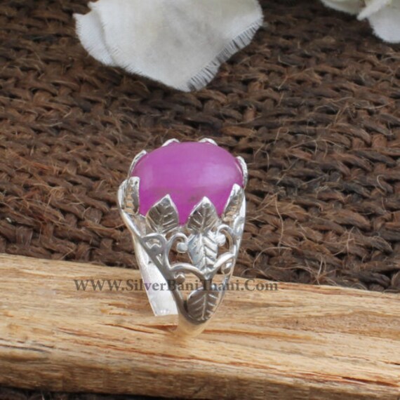 Purple Jade Gemstone Ring Vine Leaf Design Oval Stone Silver | Etsy