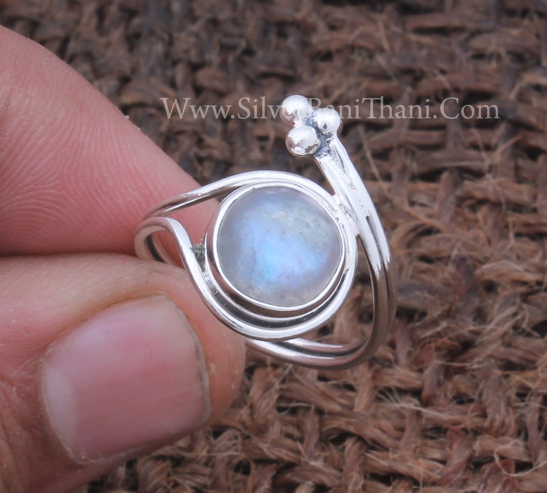 925 Artisan Silver Rainbow Moonstone Gemstone Silver Ring 925 Sterling ...