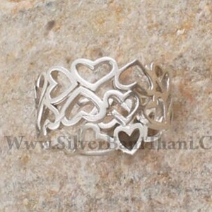 Designer Heart Band Silver Ring 925 Sterling Solid Silver Band Ring ...