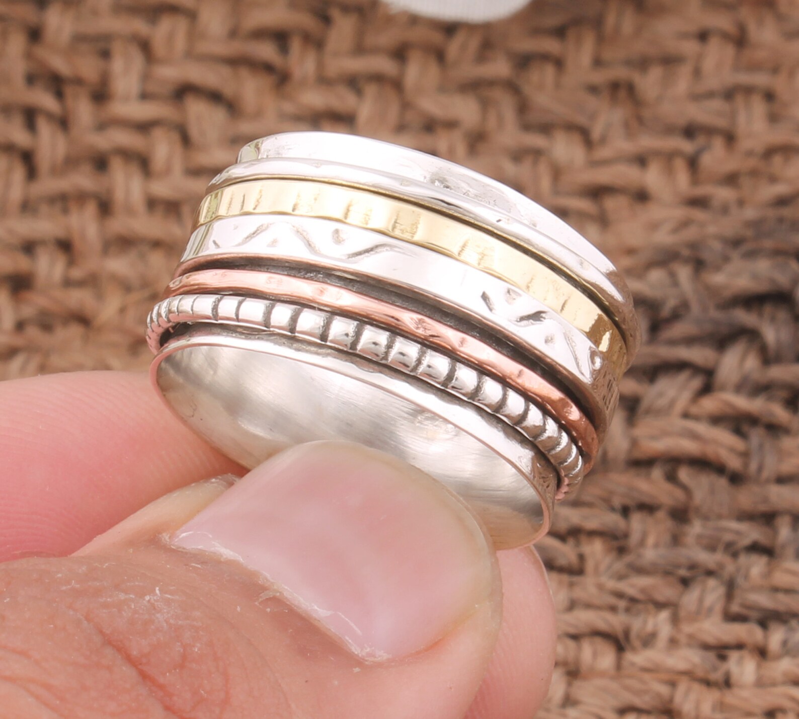 Hammered 925 Silver Spinner Ring Solid Sterling Silver 925 - Etsy