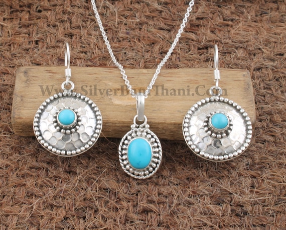 Turquoise Gemstone Silver Jewelry Set 925 Sterling Silver - Etsy