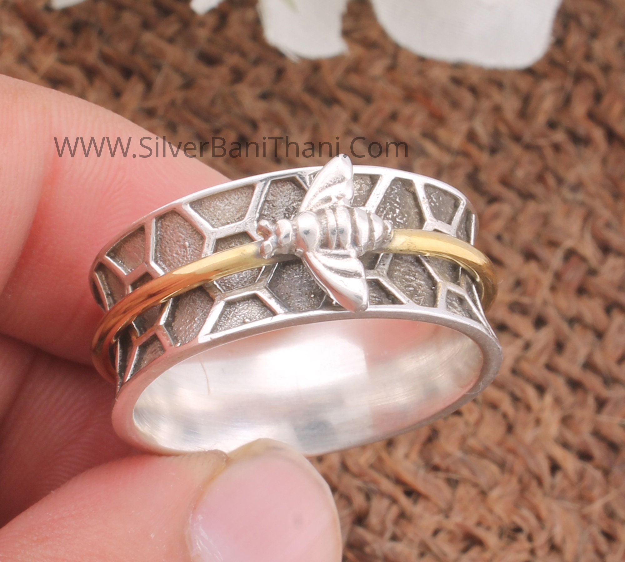 Honey Bee Silver Solid Spinner Ring Solid 925 Sterling - Etsy