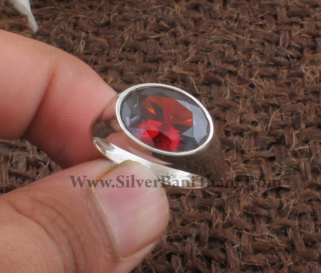 Red Garnet Quartz Oval Shape Gemstone Silver Ring Solid 925 Sterling ...