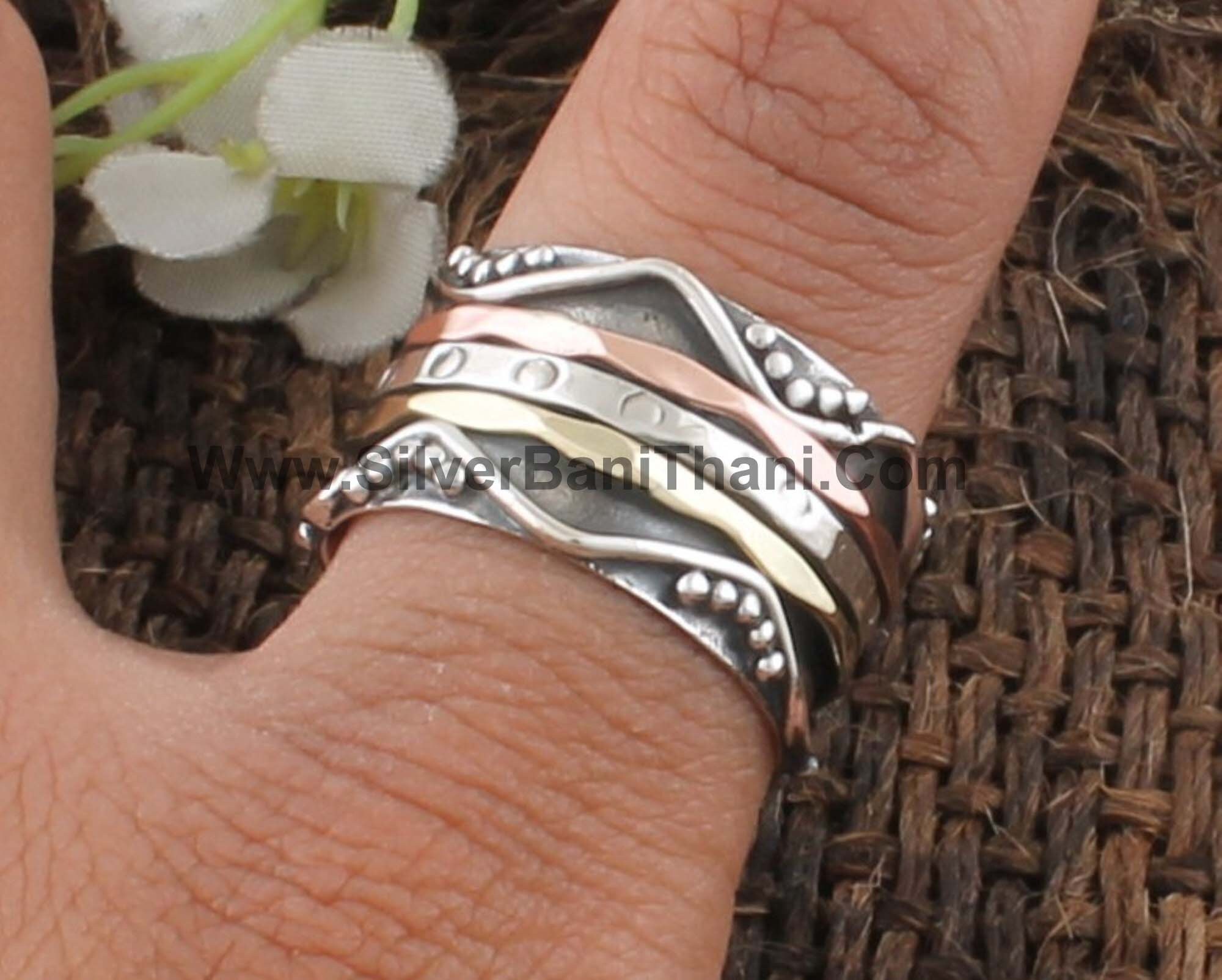 Designer Three Tone Spinner Ring 925 Sterling Silver & Brass | Etsy