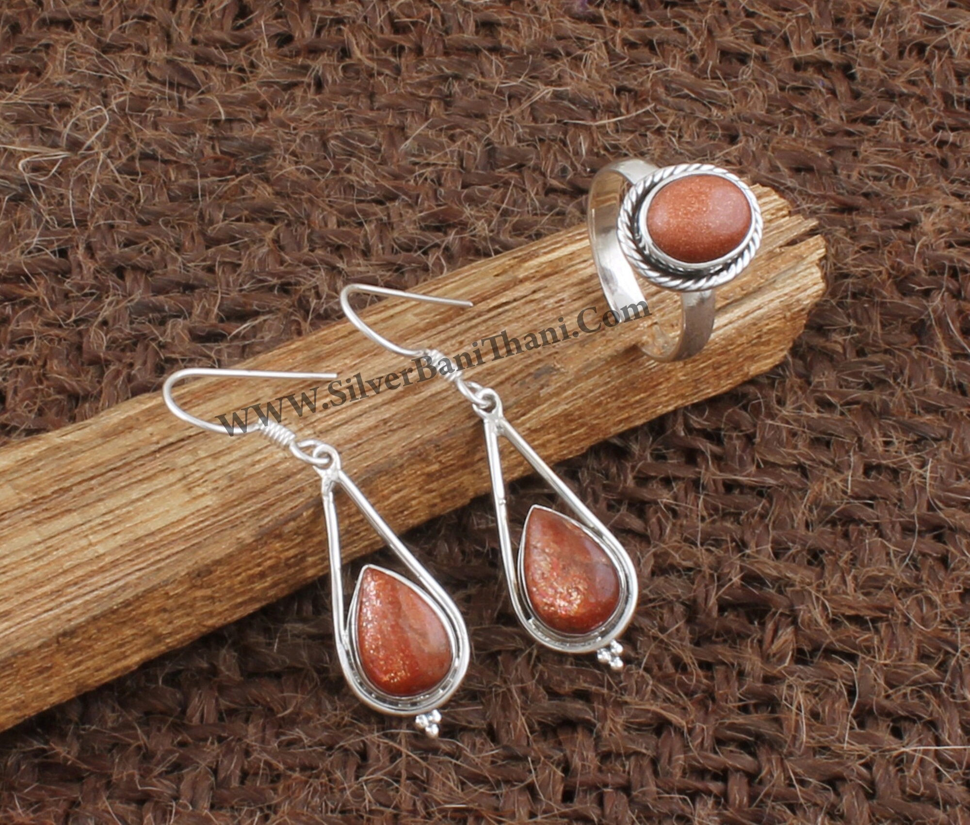 Sun Stone Gemstone Silver Jewelry Set 925 Sterling Silver - Etsy