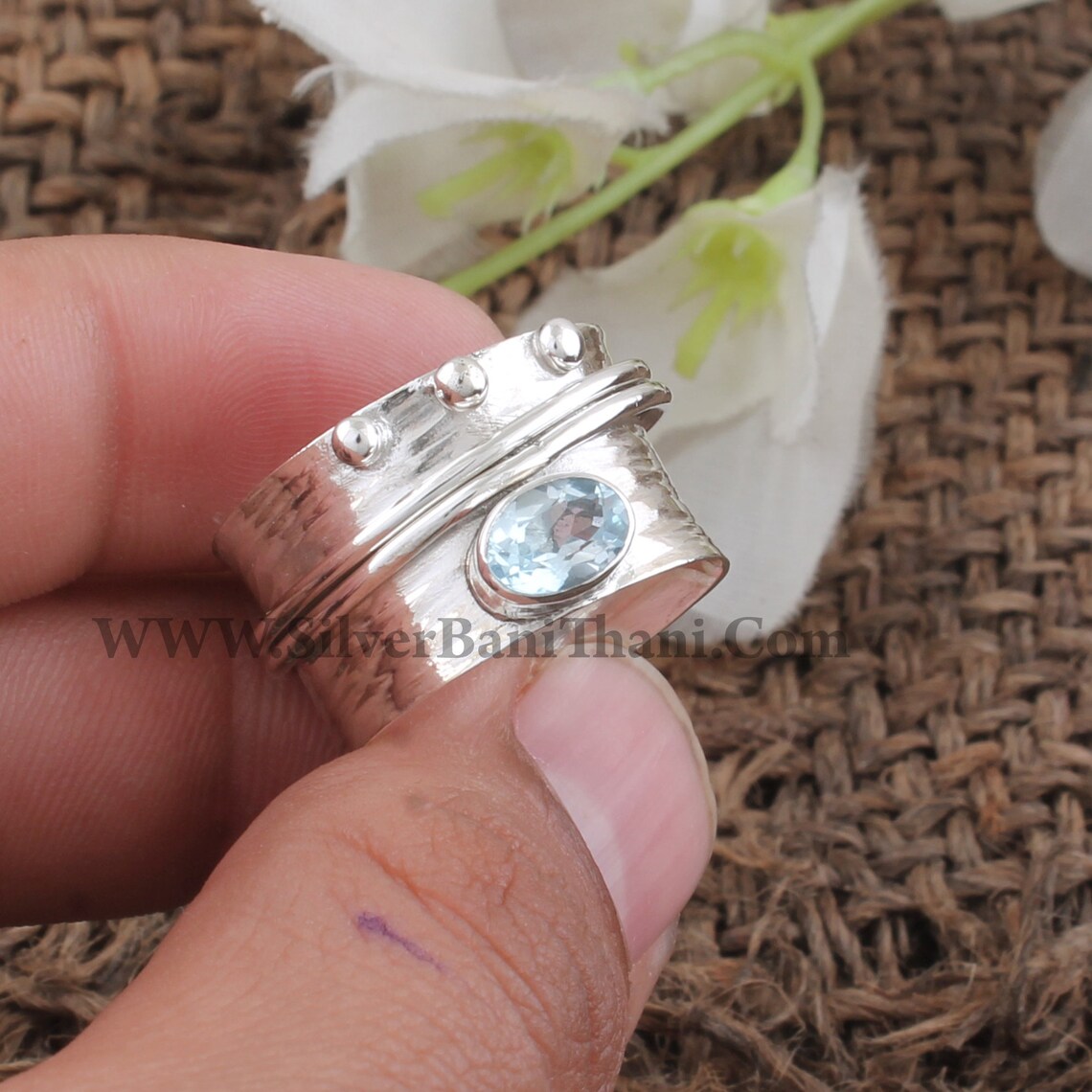 Natural Blue Topaz Silver Stone Spinner Ring 925 Sterling | Etsy