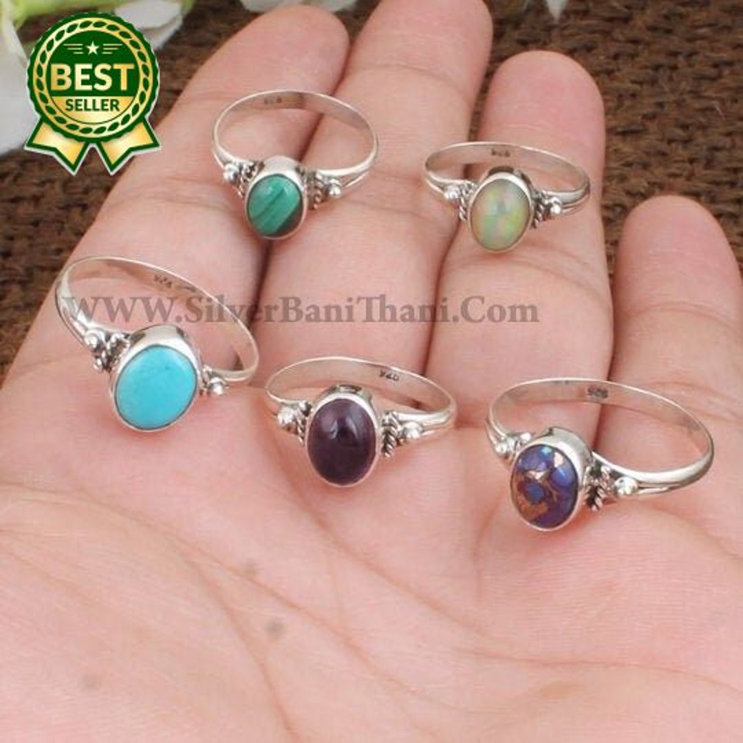 Boho Solid Silver Rings 925 Sterling Silver Rings Gemstone - Etsy