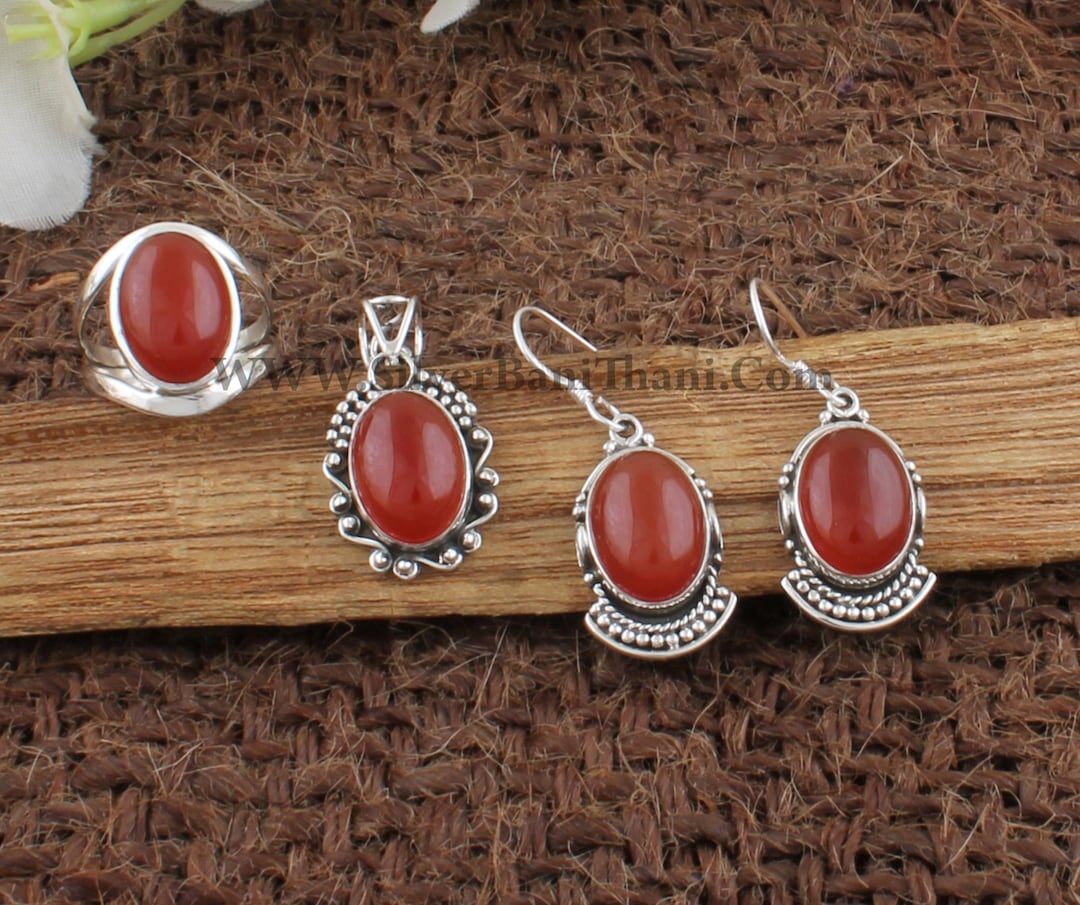 Red Onyx Gemstone Silver Jewelry Set 925 Sterling Silver Red Onyx Oval ...