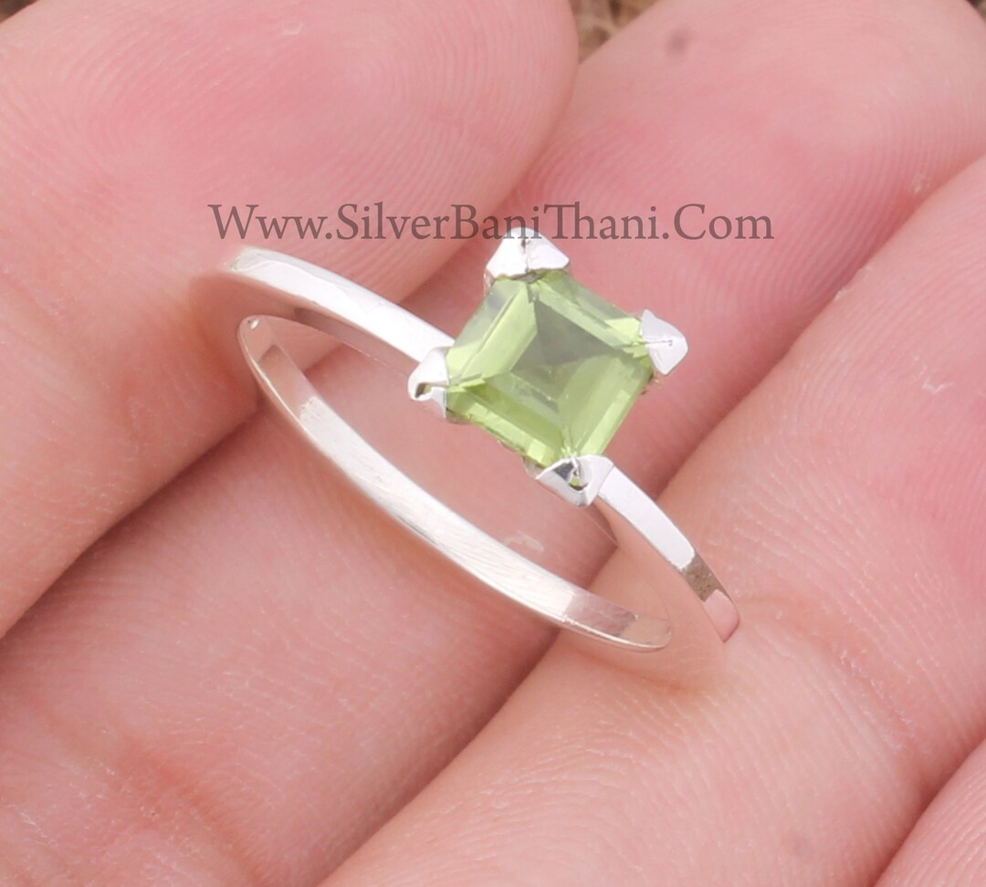 Peridot Prong Set Gemstone Silver Ring 925 Sterling Silver Squire Cut ...
