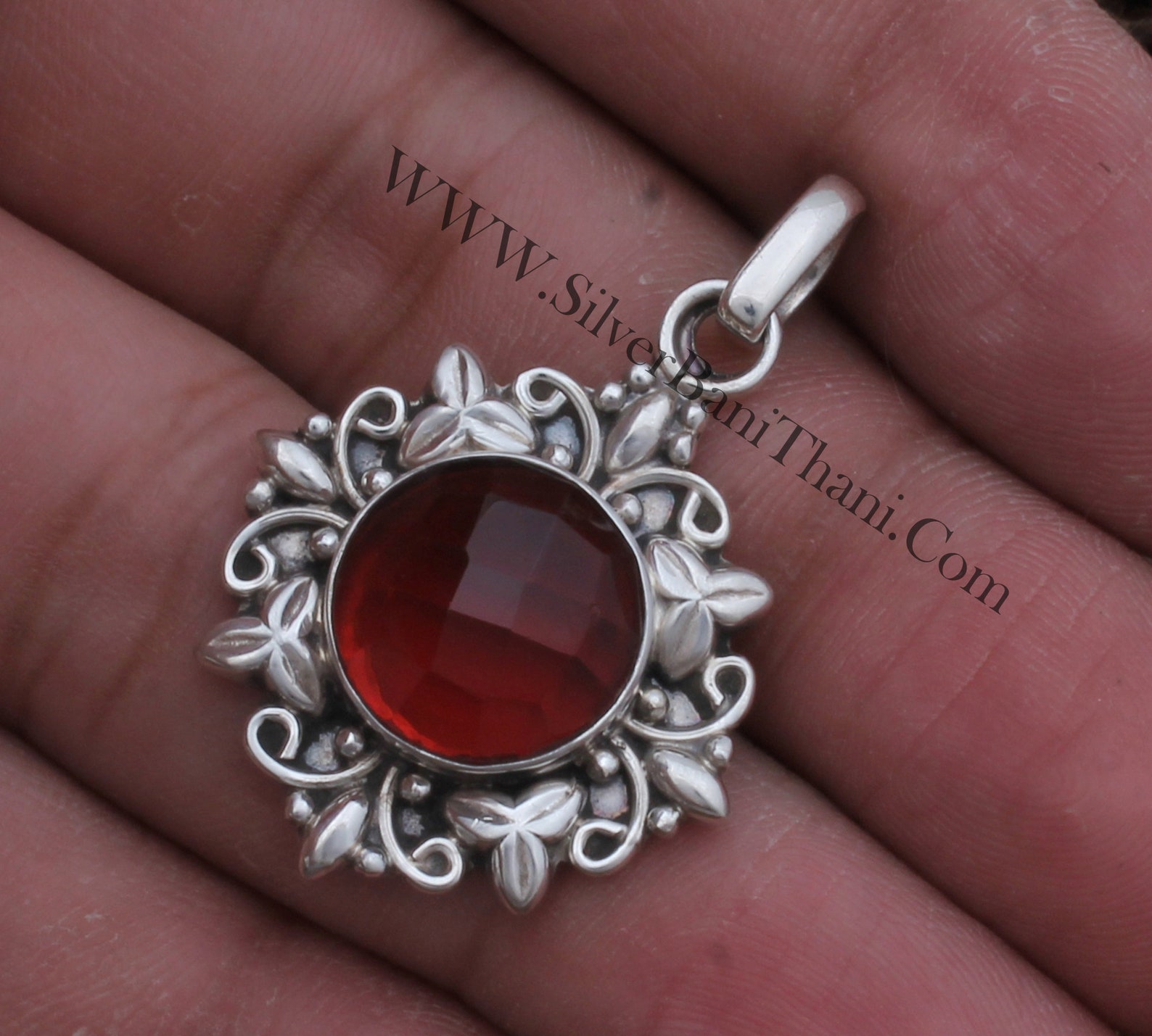 Red Garnet Quartz Gemstone Necklace Pendant 925 Sterling - Etsy