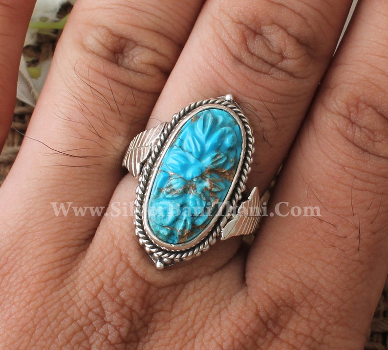 Blue Copper Turquoise Oval Shape Stone Silver Ring 925 - Etsy