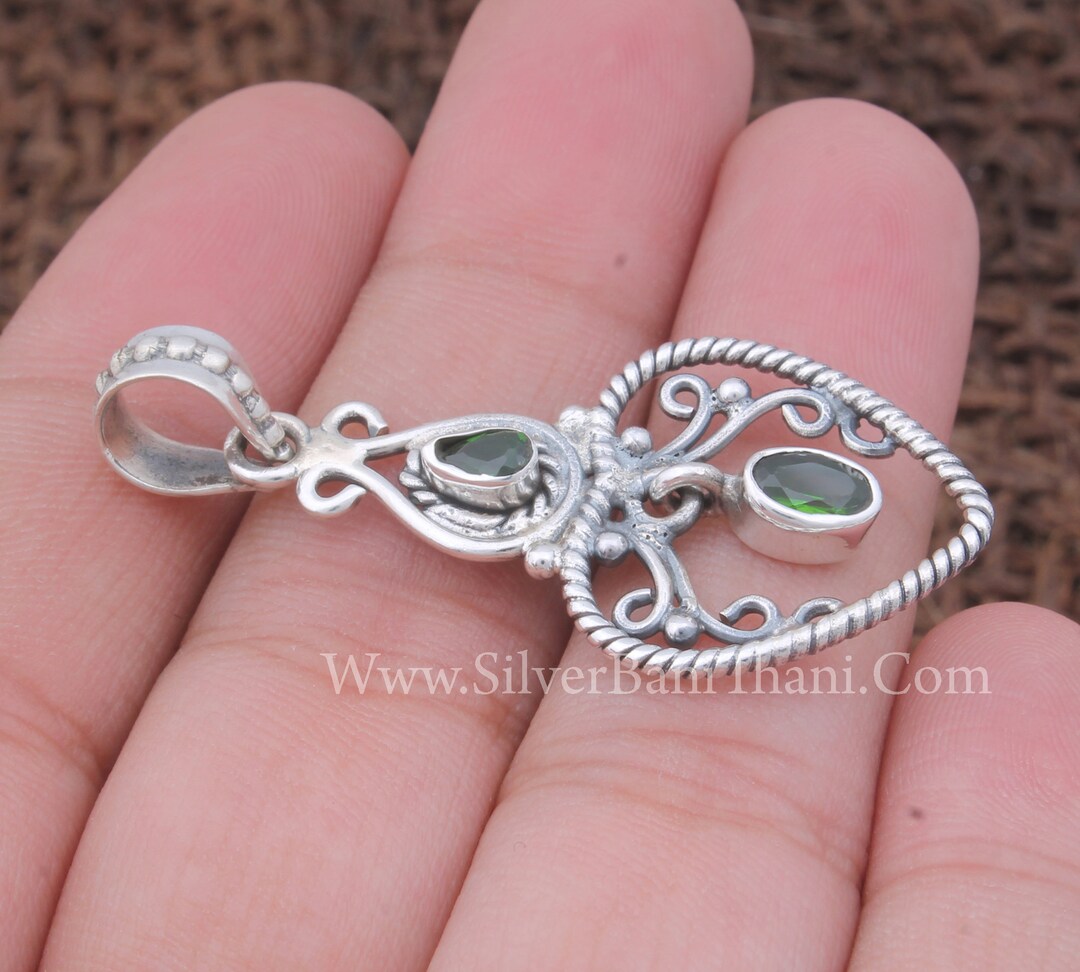 Natural Green Quartz Gemstone Silver Pendant Designer Handmade Pendant ...
