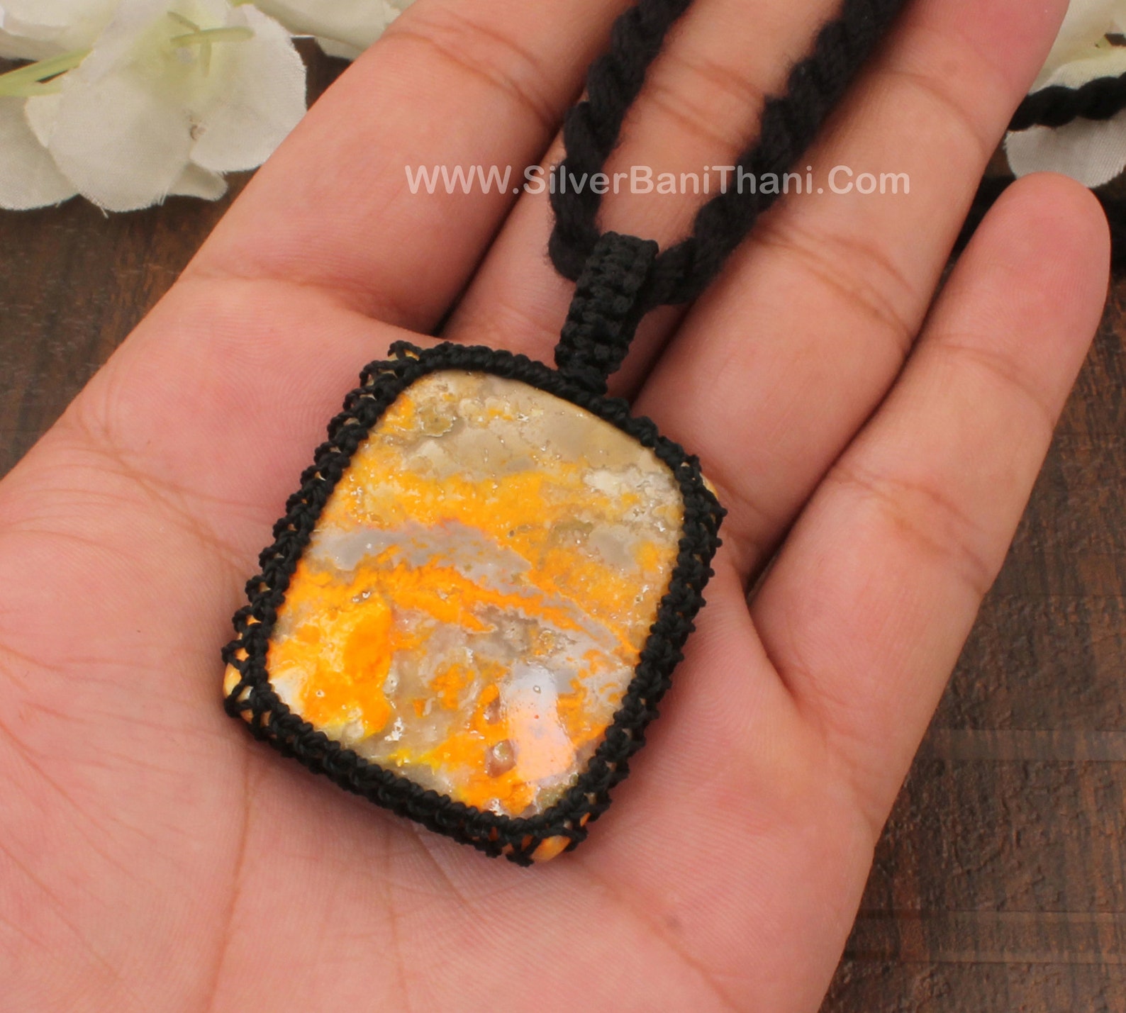 Bumble Bee Pendant Black Macrame Healing Gemstone Necklace - Etsy