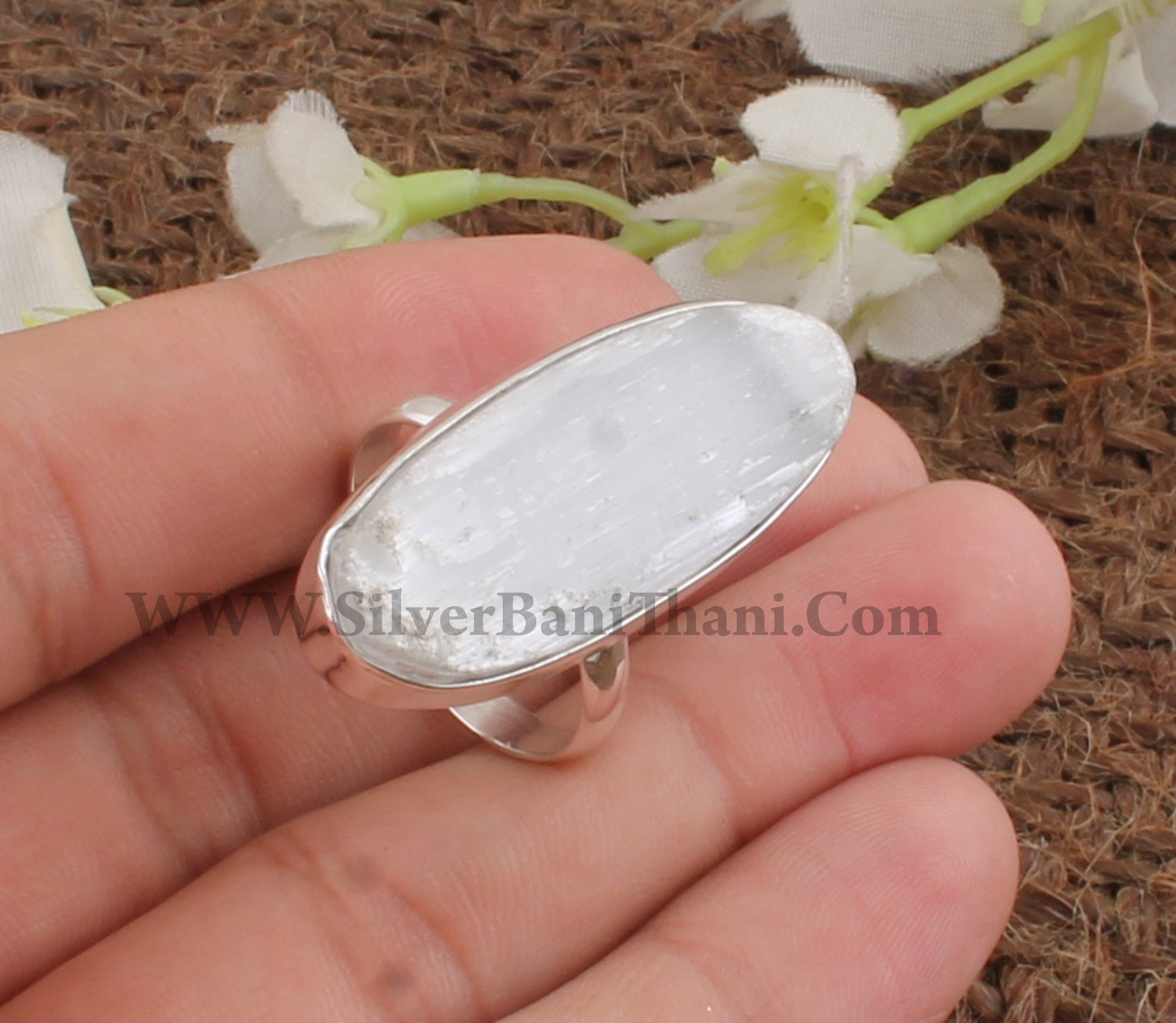 925 Sterling Silver Natural Selenite Gemstone Ring Designer | Etsy