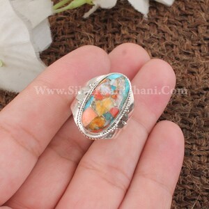 Oyster Copper Turquoise Silver Ring Smooth Oval Shape Gemstone Designer ...