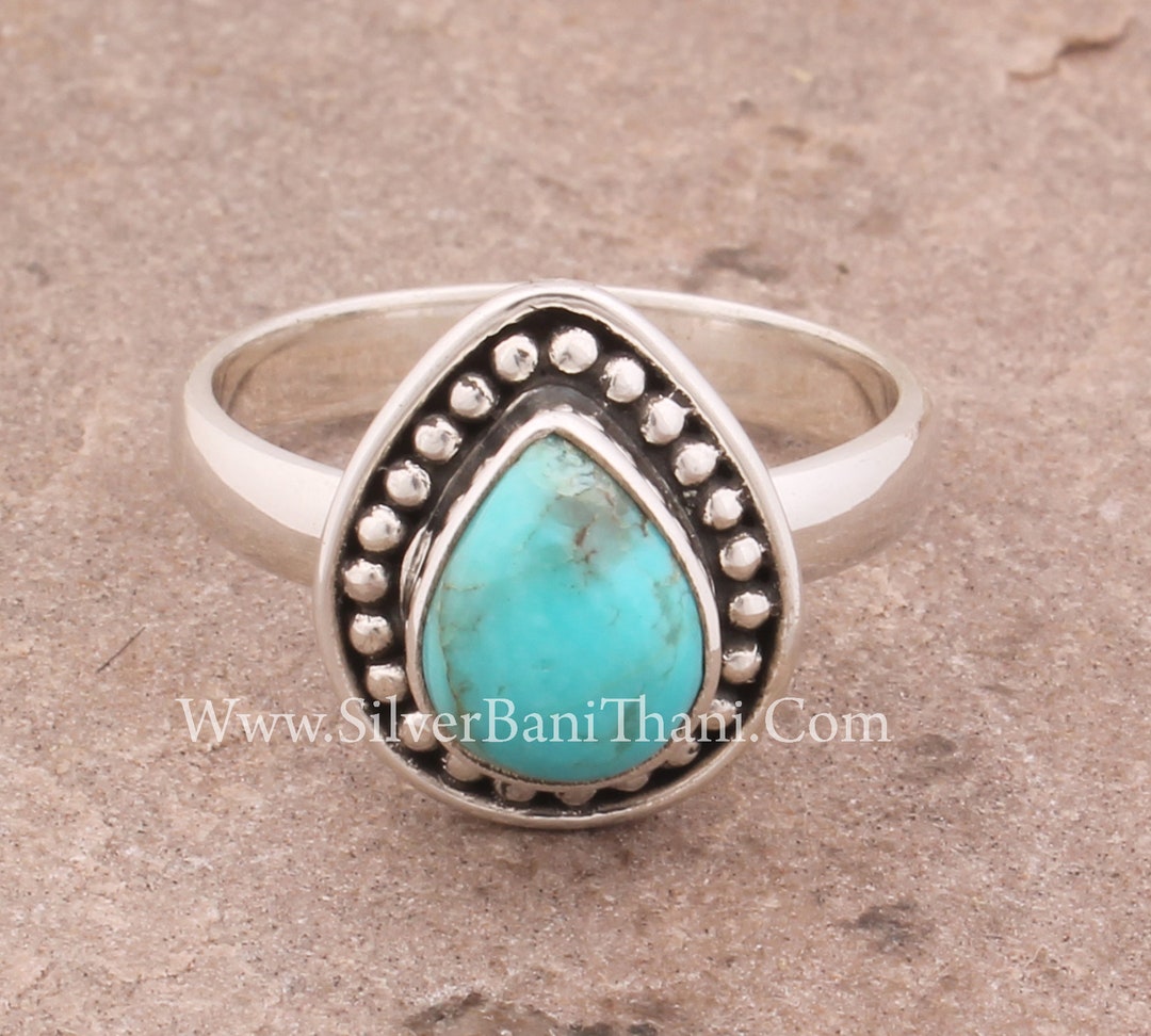 Turquoise Pear Shape Gemstone Silver Ring 925 Sterling Silver Ring ...