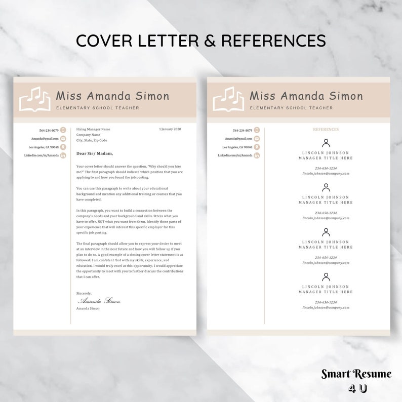 Teacher Resume Template Word & Mac, Educator Resume+cover Letter ...