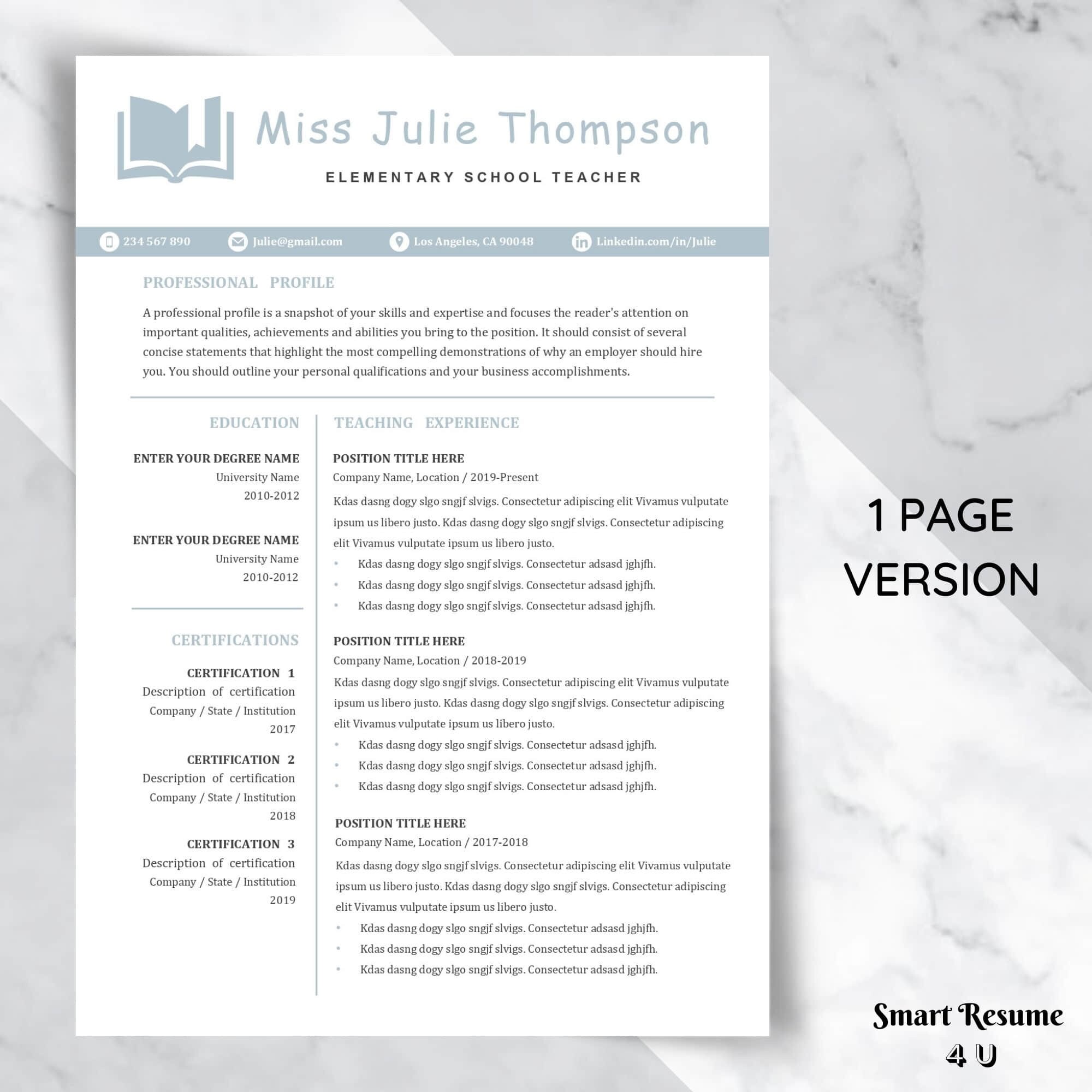 2020 Teacher Resume Template Word, Creative Teacher CV Template, 1-3 ...