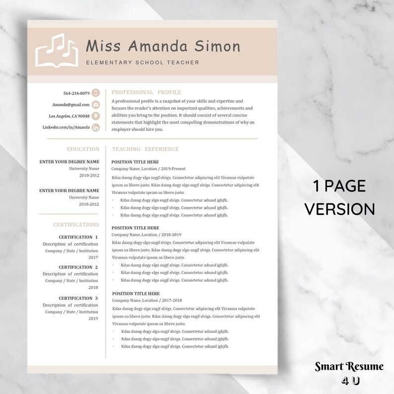 Teacher Resume Template Word & Mac, Educator Resume+cover Letter ...