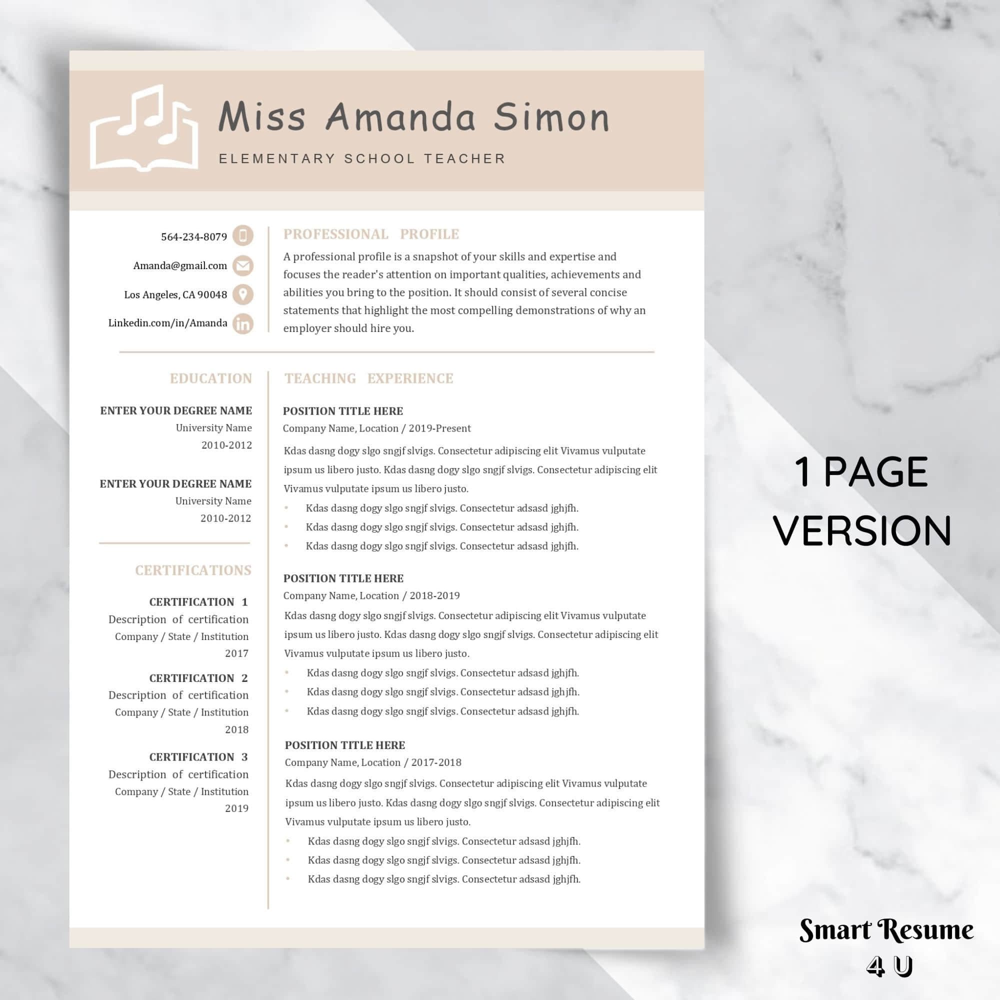 Teacher Resume Template Word & Mac, Educator Resume+cover Letter ...