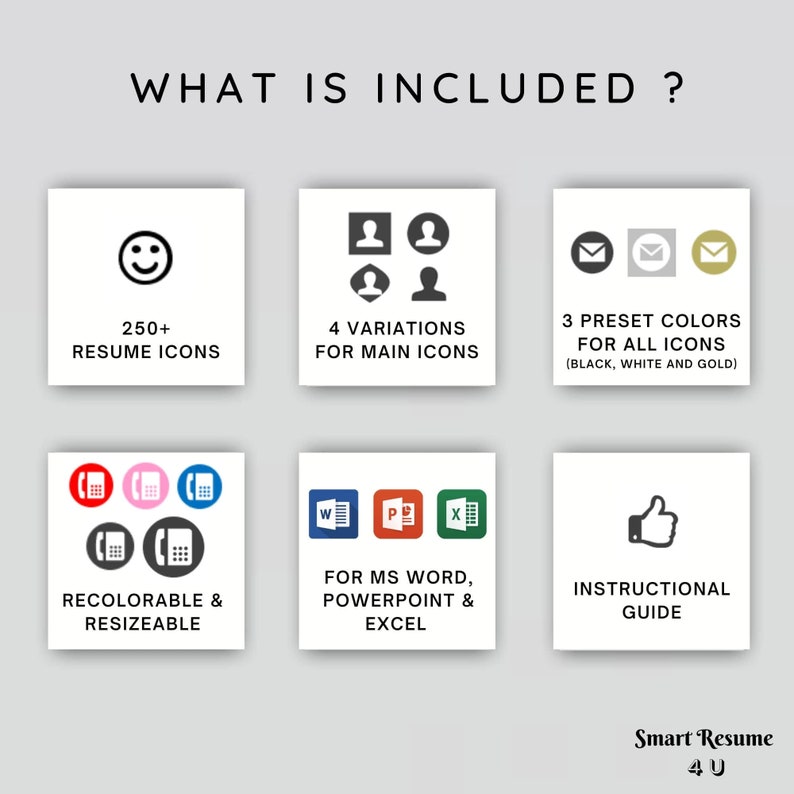 RESUME ICONS SET 250 Recolorable Icons for Word Powerpoint - Etsy Australia