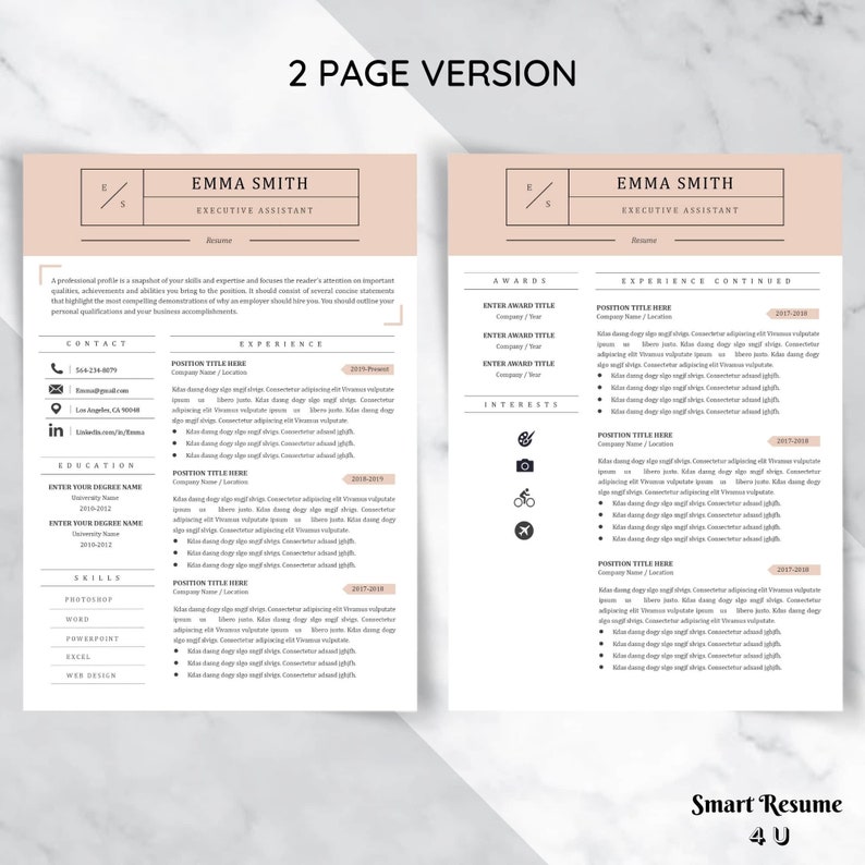 2020 Feminine Resume Template, Professional Resume for Woman ...