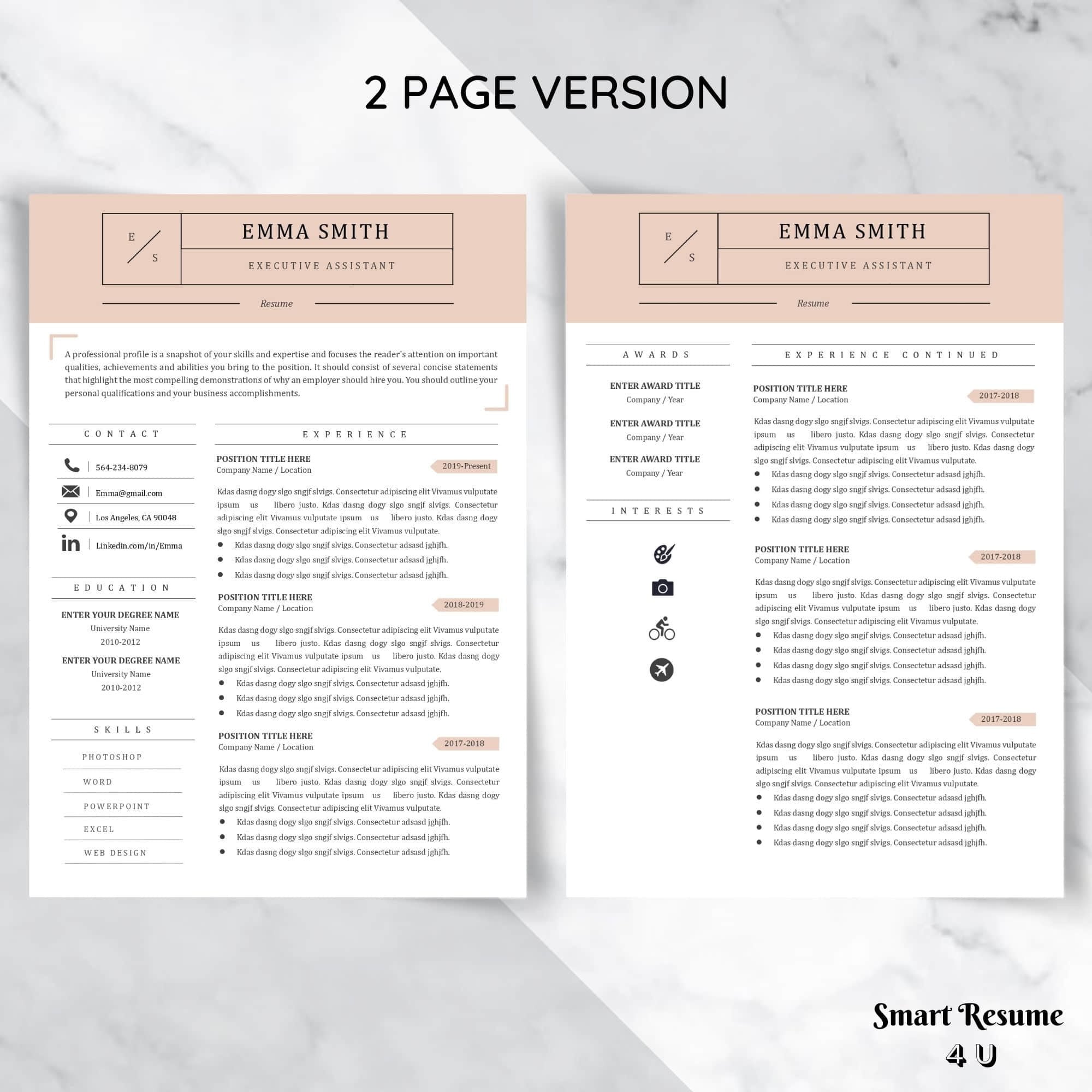 2020 Feminine Resume Template, Professional Resume for Woman ...