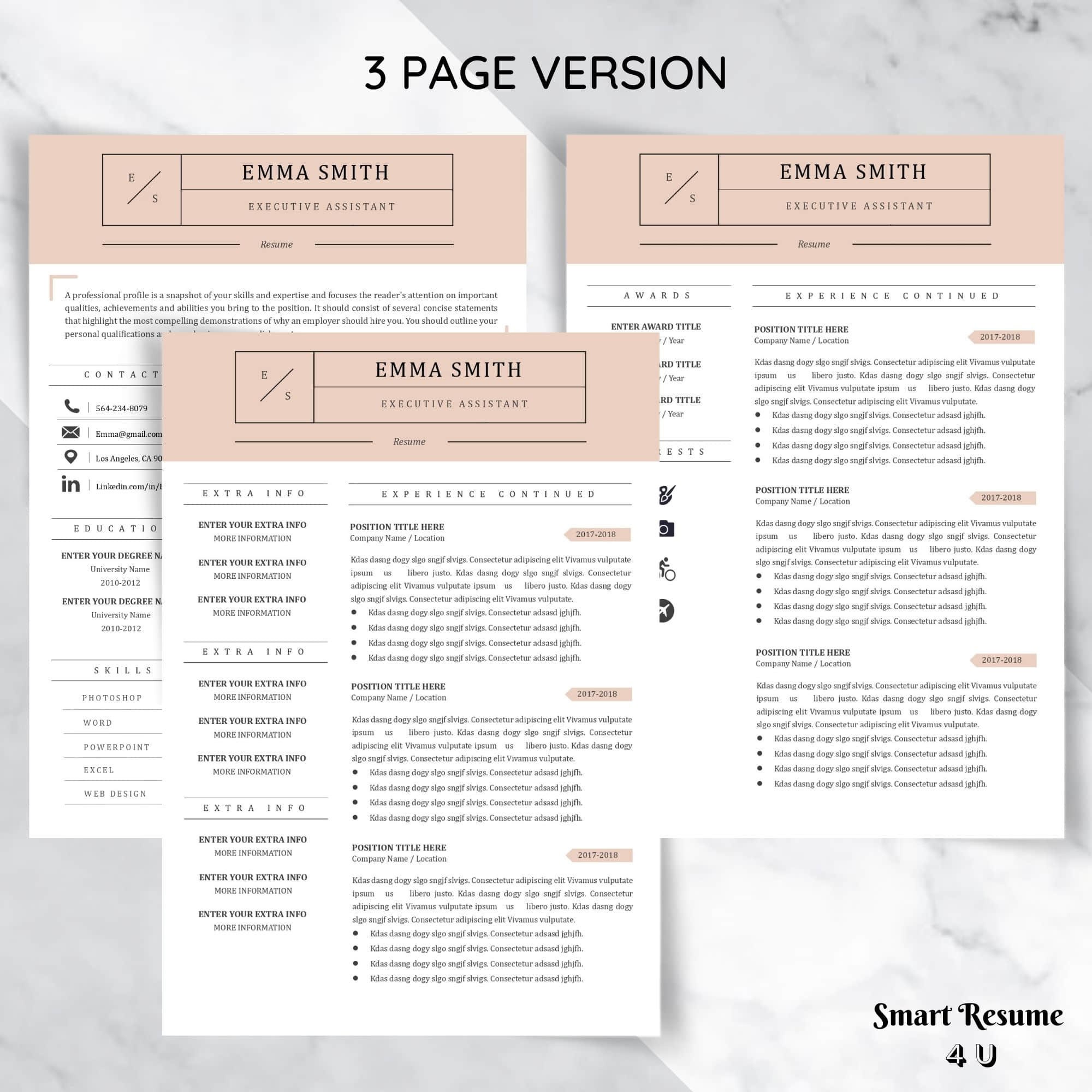2020 Feminine Resume Template, Professional Resume for Woman ...