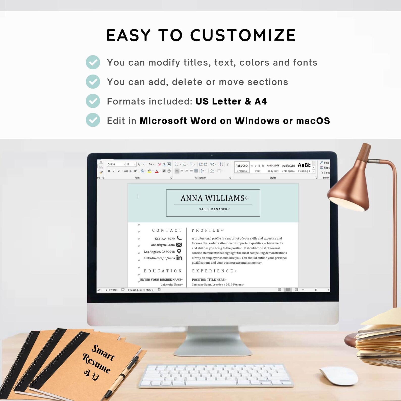 Mint Resume Template for Word |1,2,3 Page Resume With Cover Letter for ...