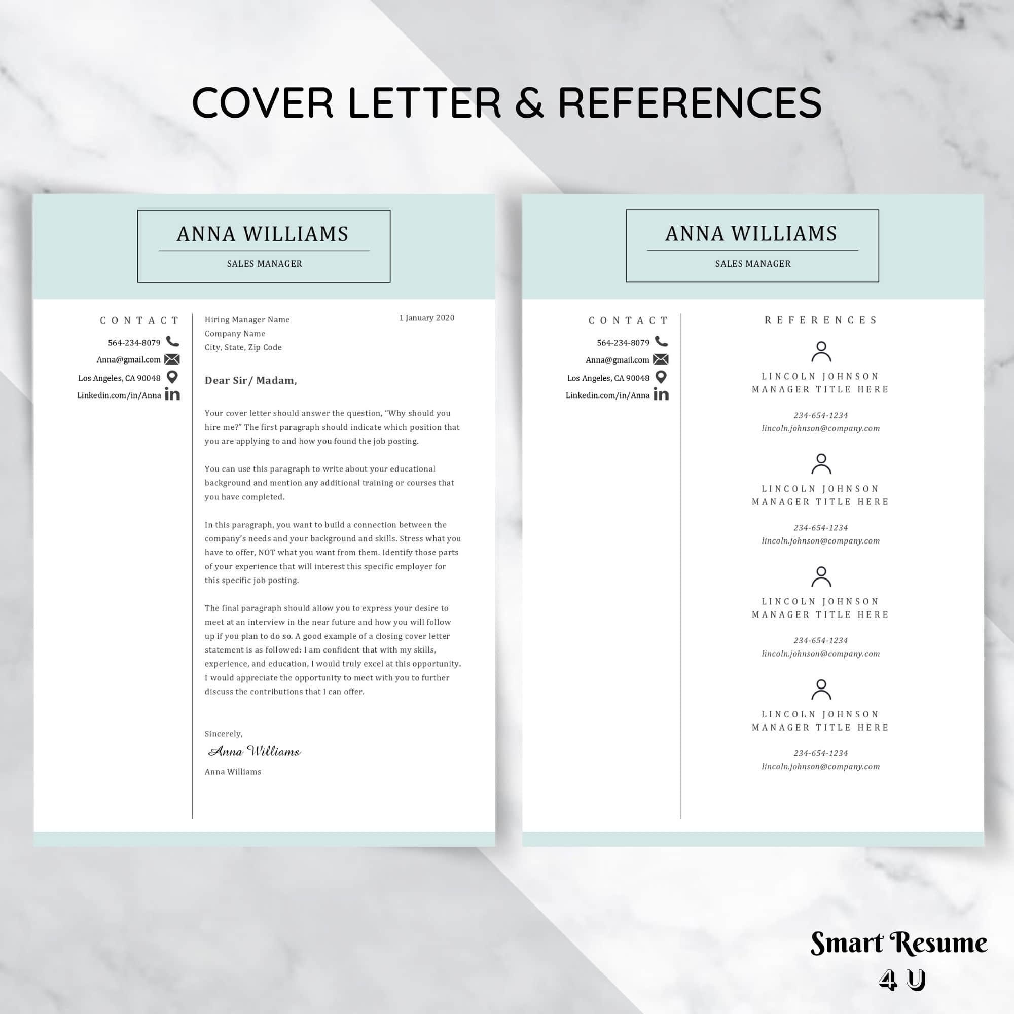Mint Resume Template for Word |1,2,3 Page Resume With Cover Letter for ...