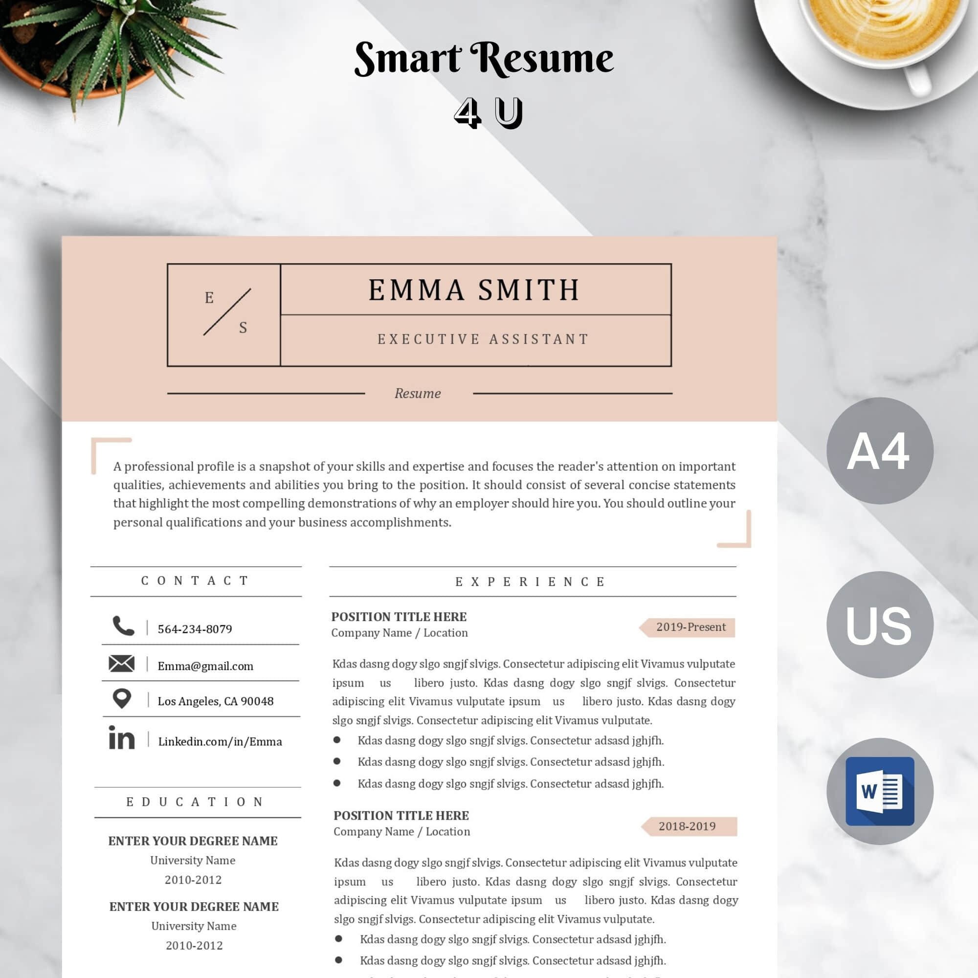 2020 Feminine Resume Template, Professional Resume for Woman ...