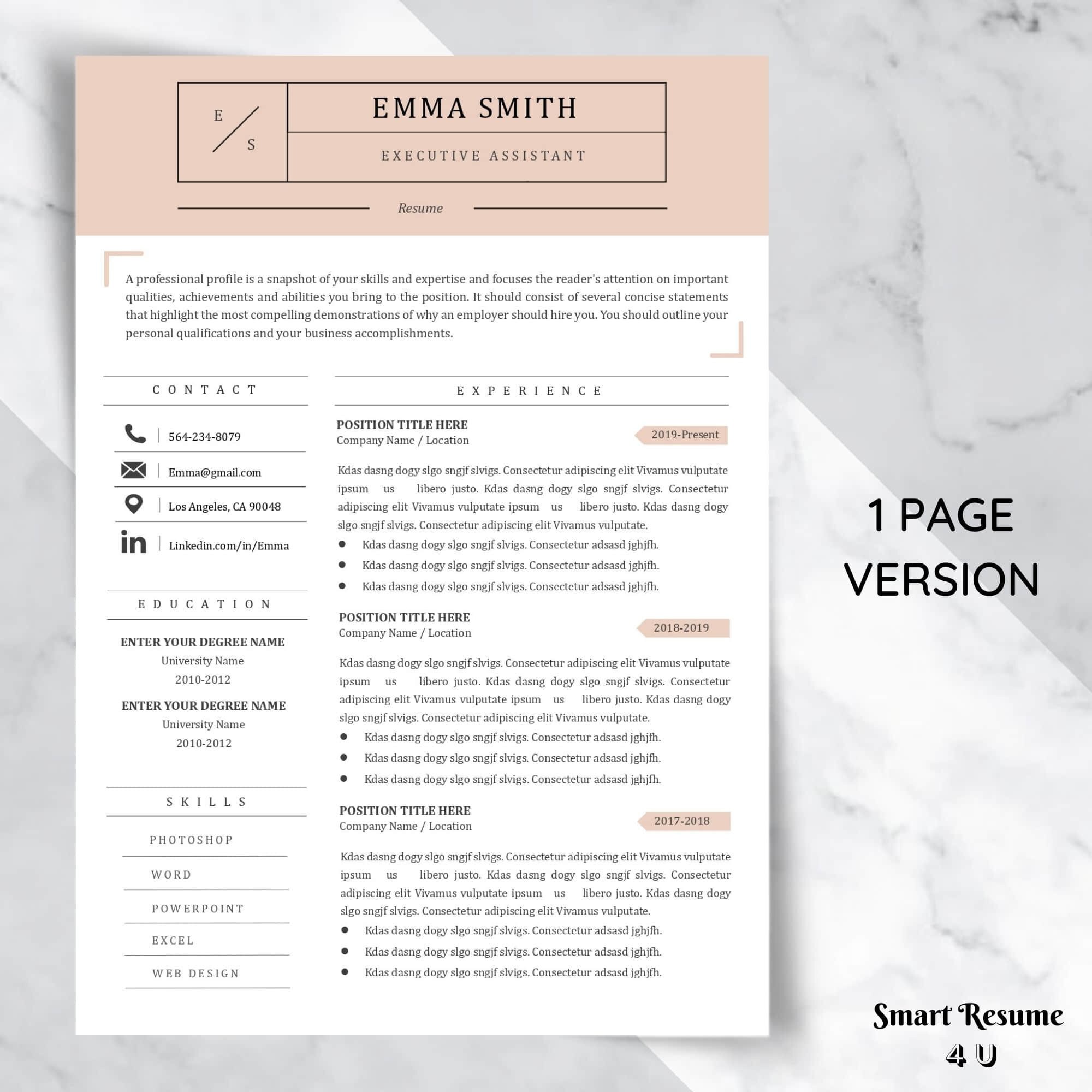 2020 Feminine Resume Template, Professional Resume for Woman ...