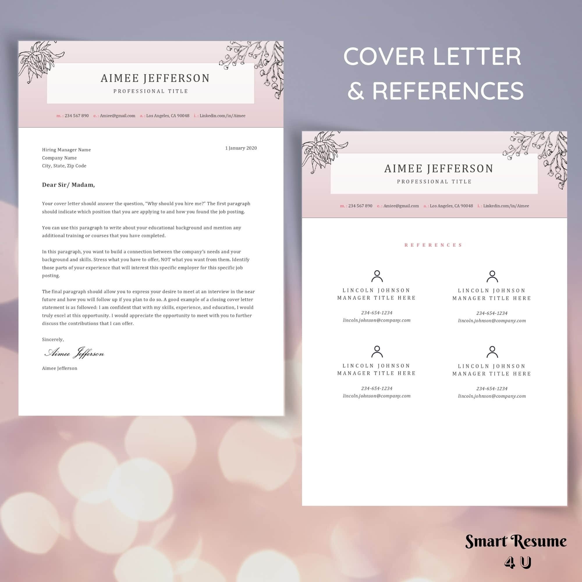 Fashion CV Template, Feminine Resume Template Word, Photo Resume for ...