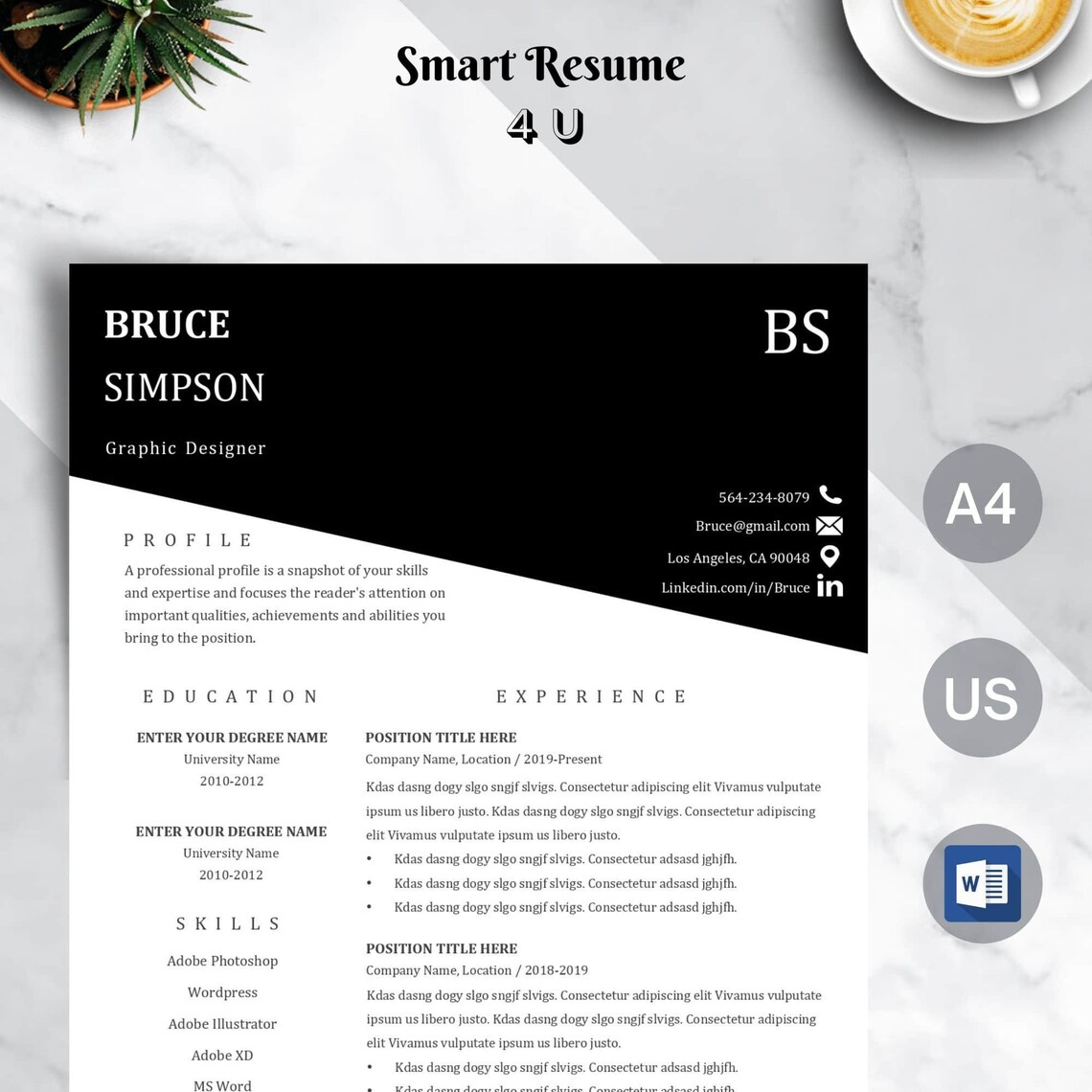 Professional Resume Template for Men Modern CV Template - Etsy Australia