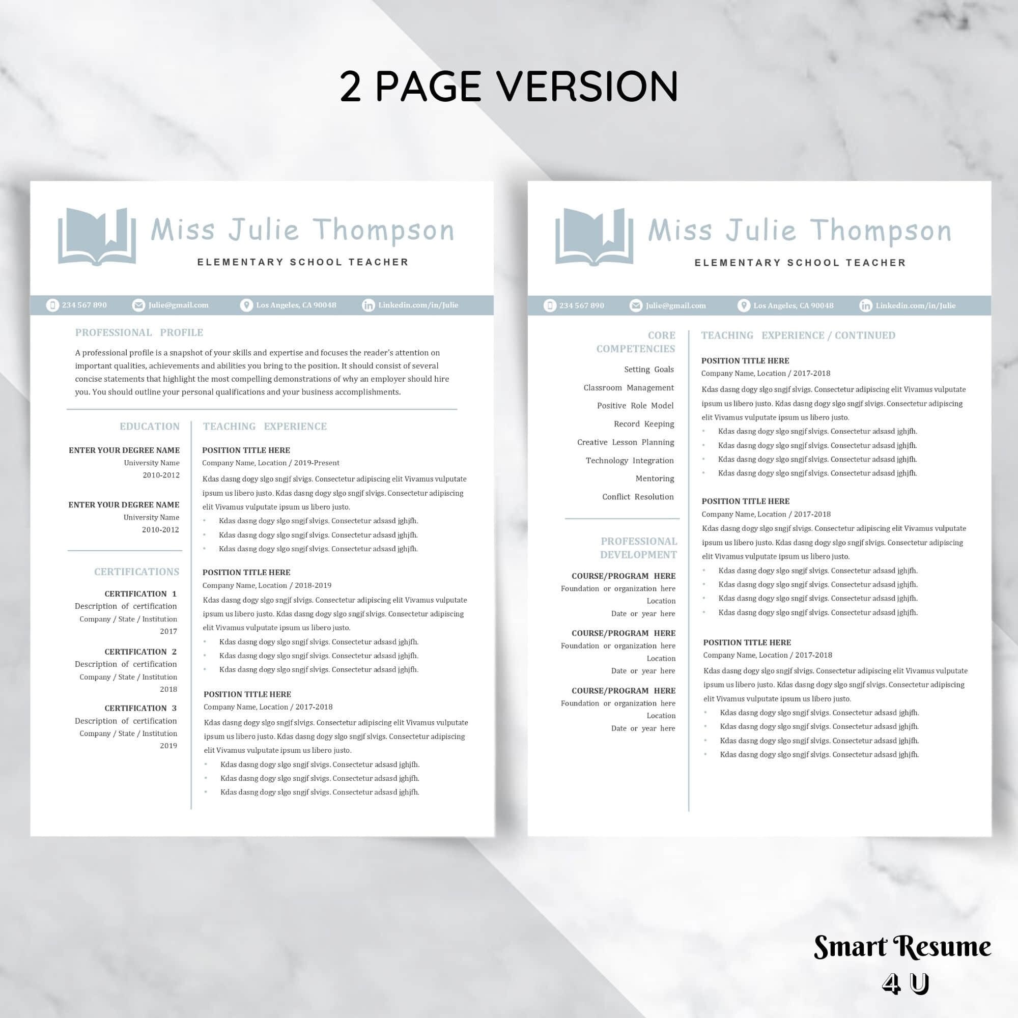 2020 Teacher Resume Template Word, Creative Teacher CV Template, 1-3 ...